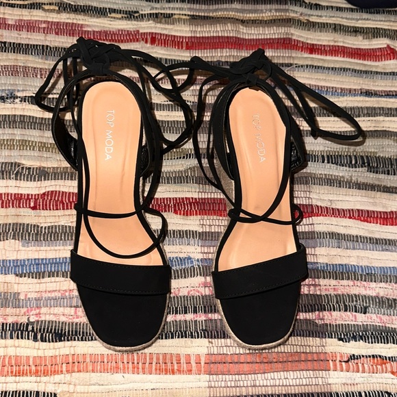 TOP Moda | Shoes | 4 Inch Black Wedge With Long Leg Tie | Poshmark